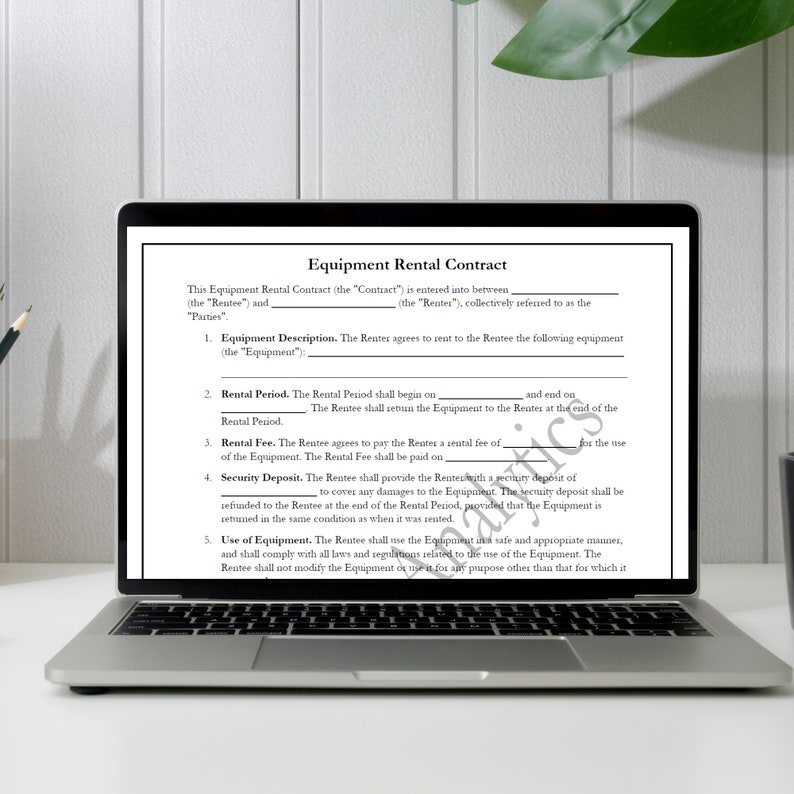 Equipment Rental Contract | Printable | Fillable | PDF | Digital ...
