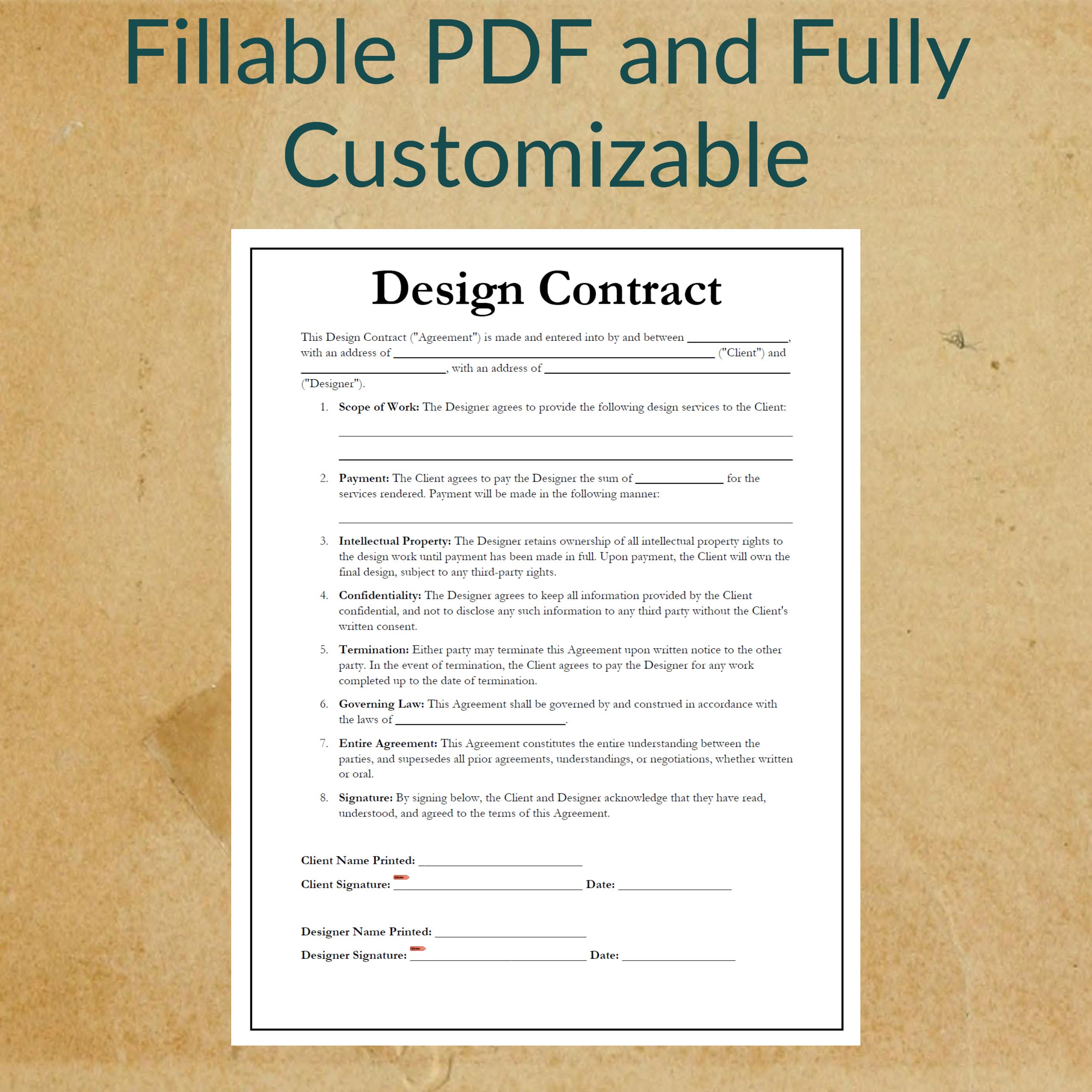 Design Contract Form Template | Printable | Fillable | PDF | Digital ...