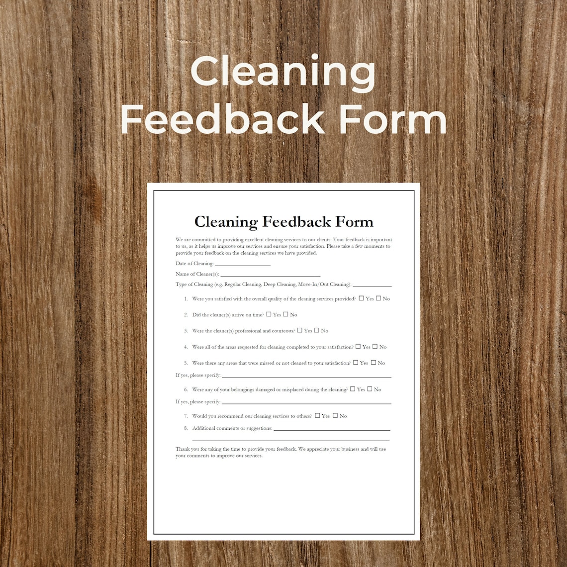 Cleaning Feedback Form | Printable | Fillable | PDF | Digital Download ...
