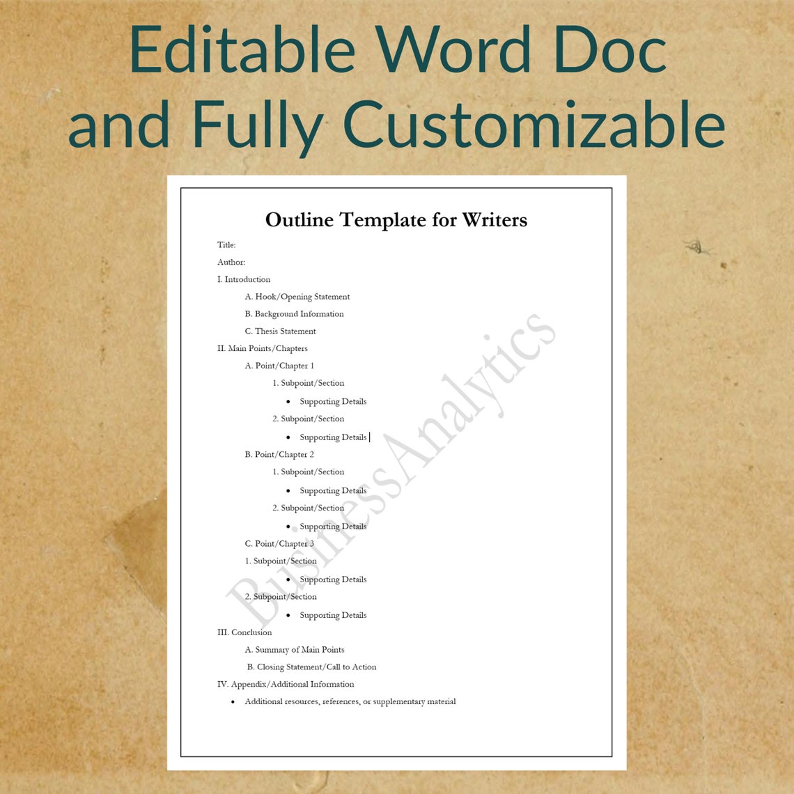 Outline Template for Writers | Printable | Word | Digital Download ...