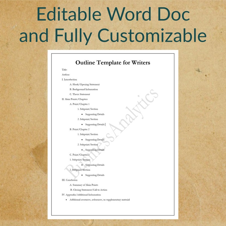 Writer Outline Template | Printable, Editable (digital Download) - Etsy