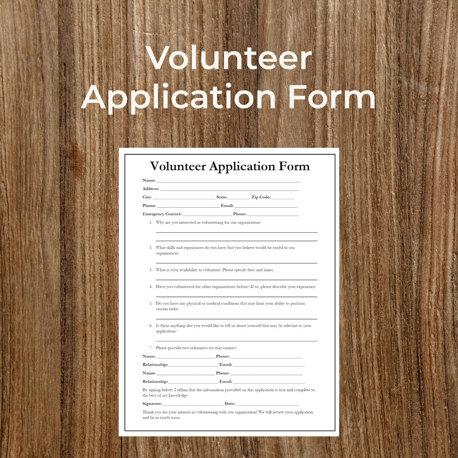 Volunteer Application Form | Editable PDF Template for Nonprofits and ...