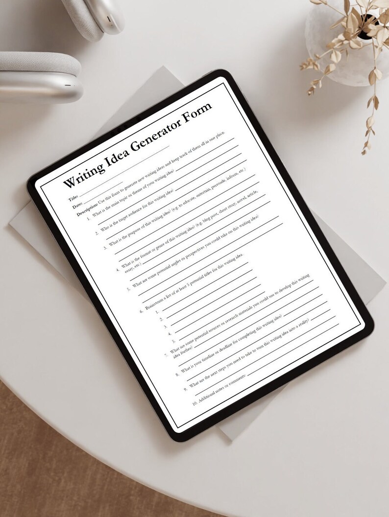 Writing Idea Generator Form - Printable & Fillable PDF (customizable ...