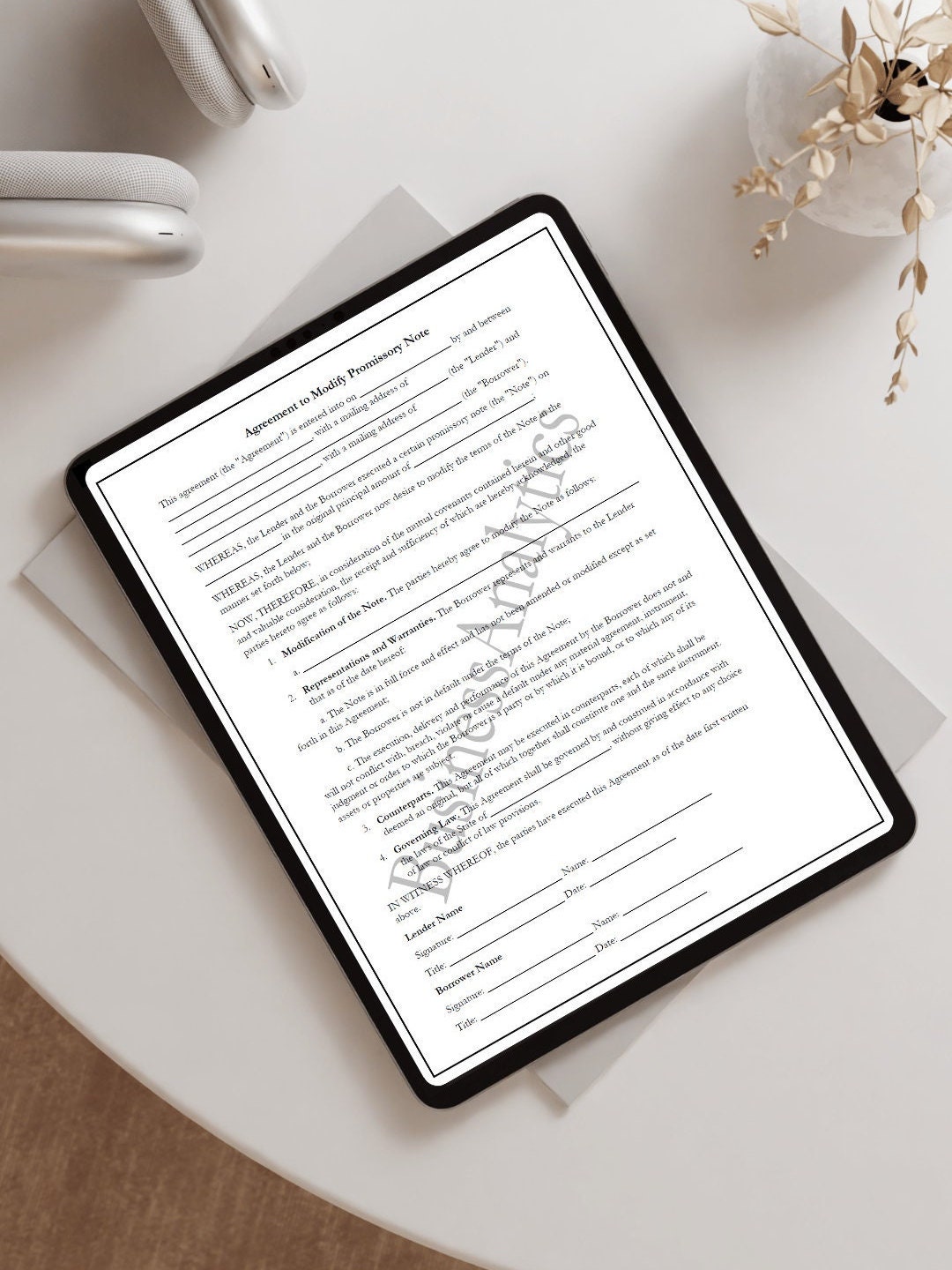 Agreement to Modify Promissory Note - Legal Contract Template for Loans and Debts | Printable ...