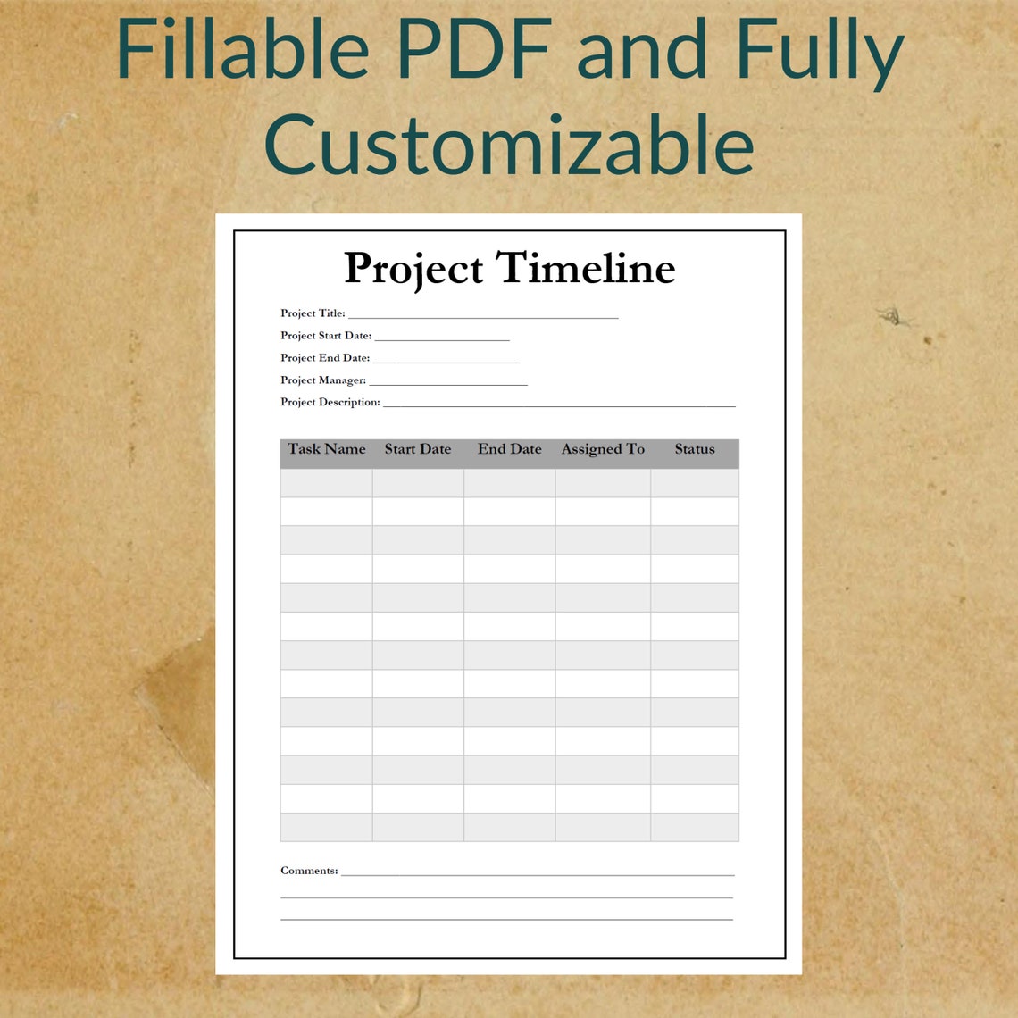 Project Timeline Form | Digital Download | PDF | Customizable | Small ...