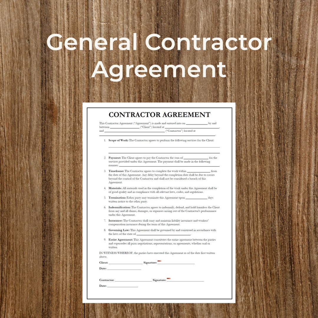 General Contractor Agreement Form | Printable | Fillable | PDF ...