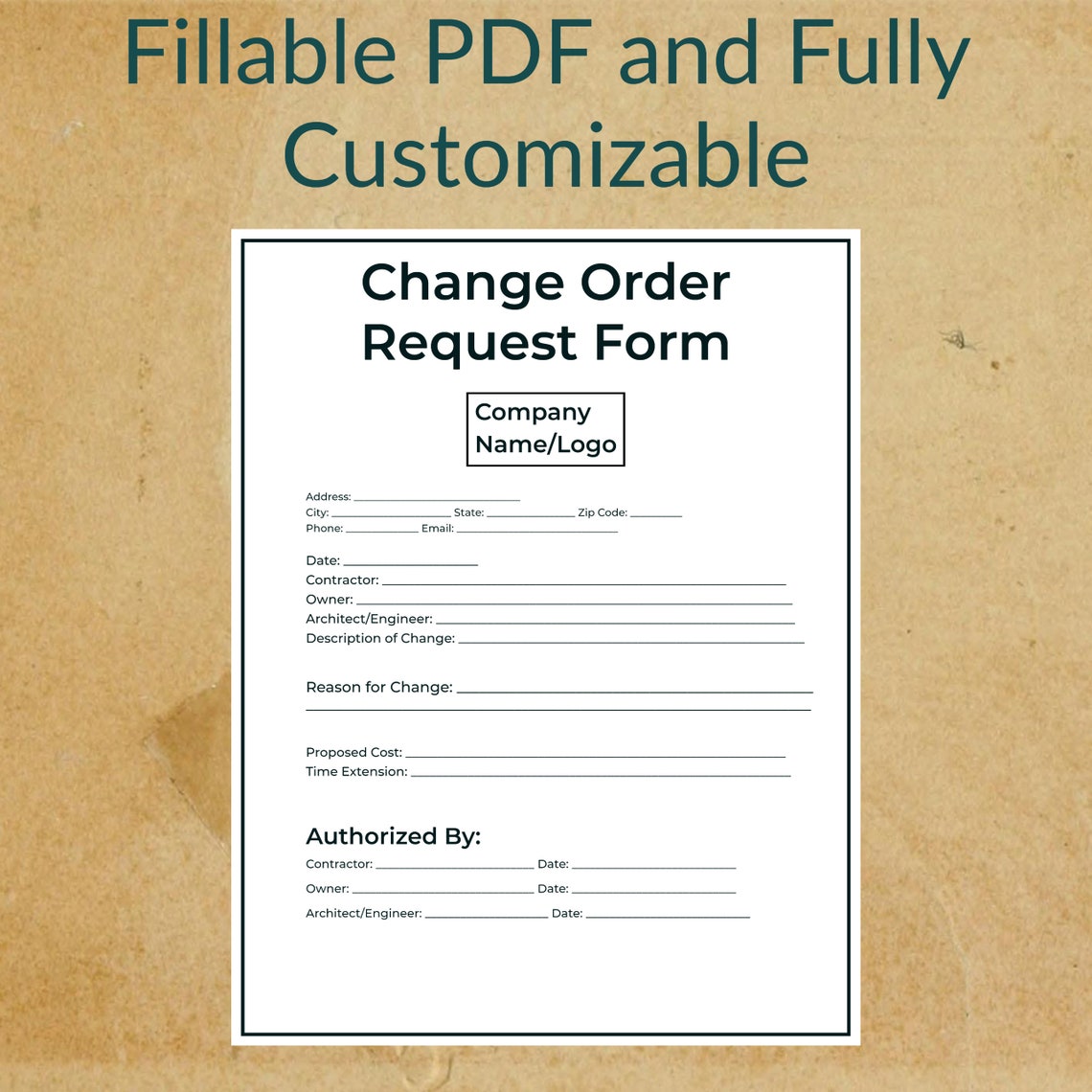 Change Order Form Template for Contractors and Construction Projects ...