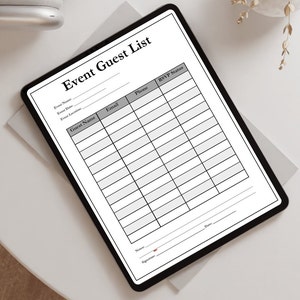 Event Guest List for Events | Printable | Fillable | PDF | Digital ...