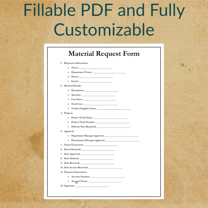 Materials Request Form for Small Businesses, Contractors and ...