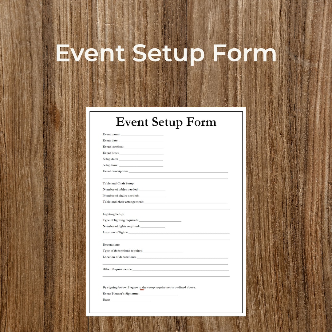 Event Setup Form | Fillable PDF | Event Planning Template | Party ...