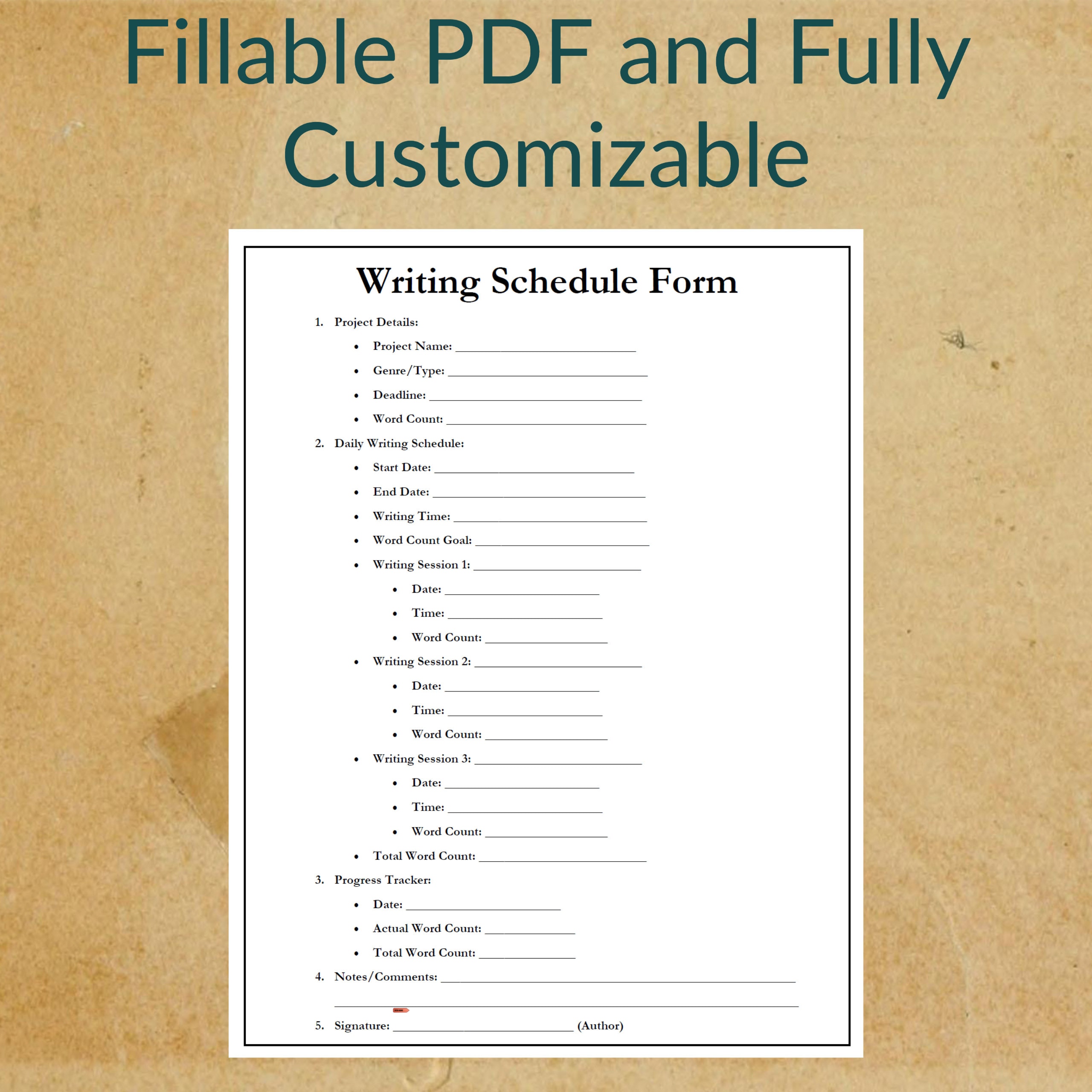Writing Schedule Form Printable Fillable PDF Digital Download ...
