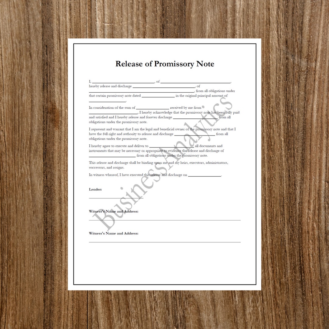 Release of Promissory Note Form Fully Paid and Satisfied - Etsy