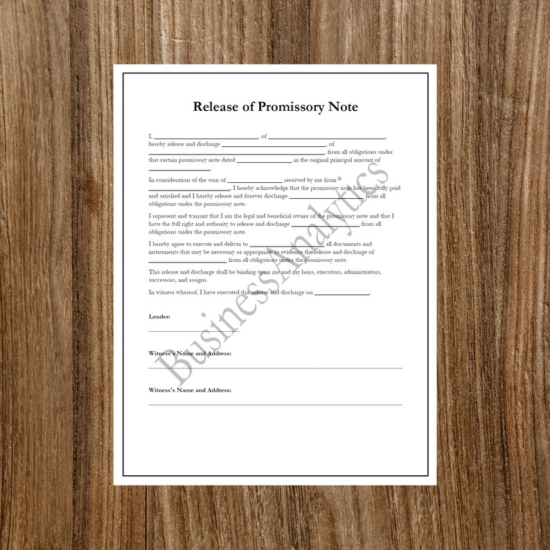 Release of Promissory Note Form Fully Paid and Satisfied - Etsy