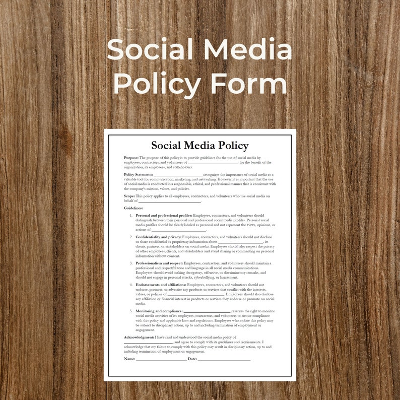 Social Media Policy Form Template | Printable | Fillable | PDF ...