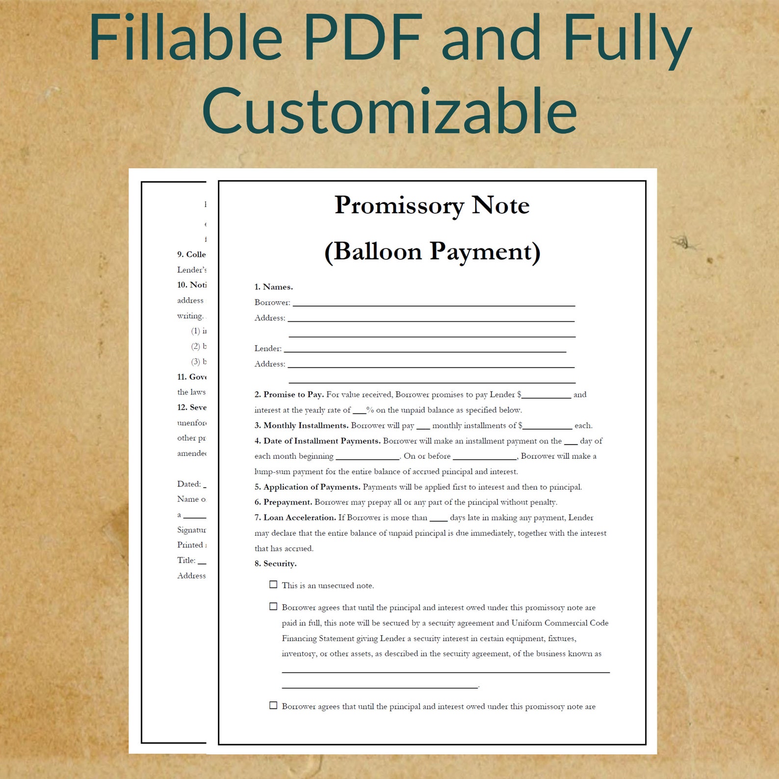 Promissory Note Balloon Payment Form | Printable | Fillable | PDF ...