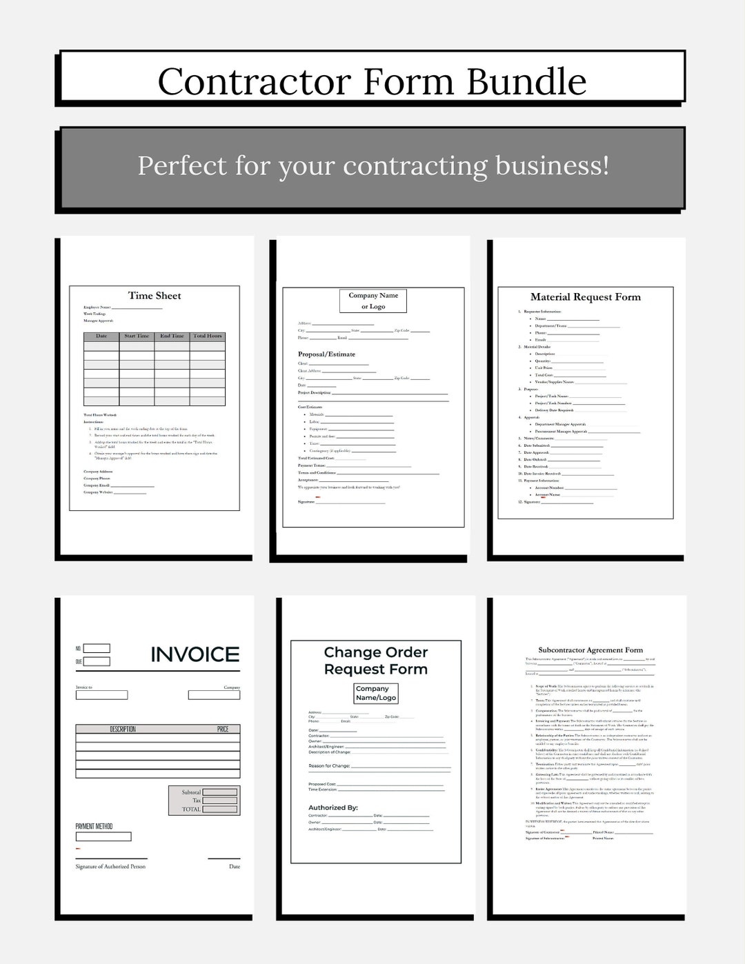Contractor Forms Bundle - Essential Paperwork for Your Contracting ...