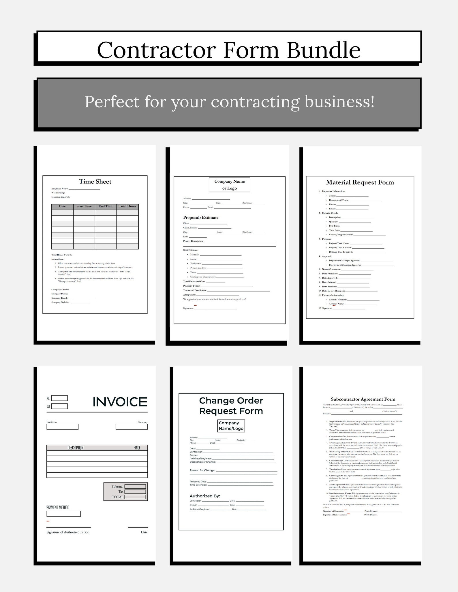 Contractor Forms Bundle - Essential Paperwork for Your Contracting ...