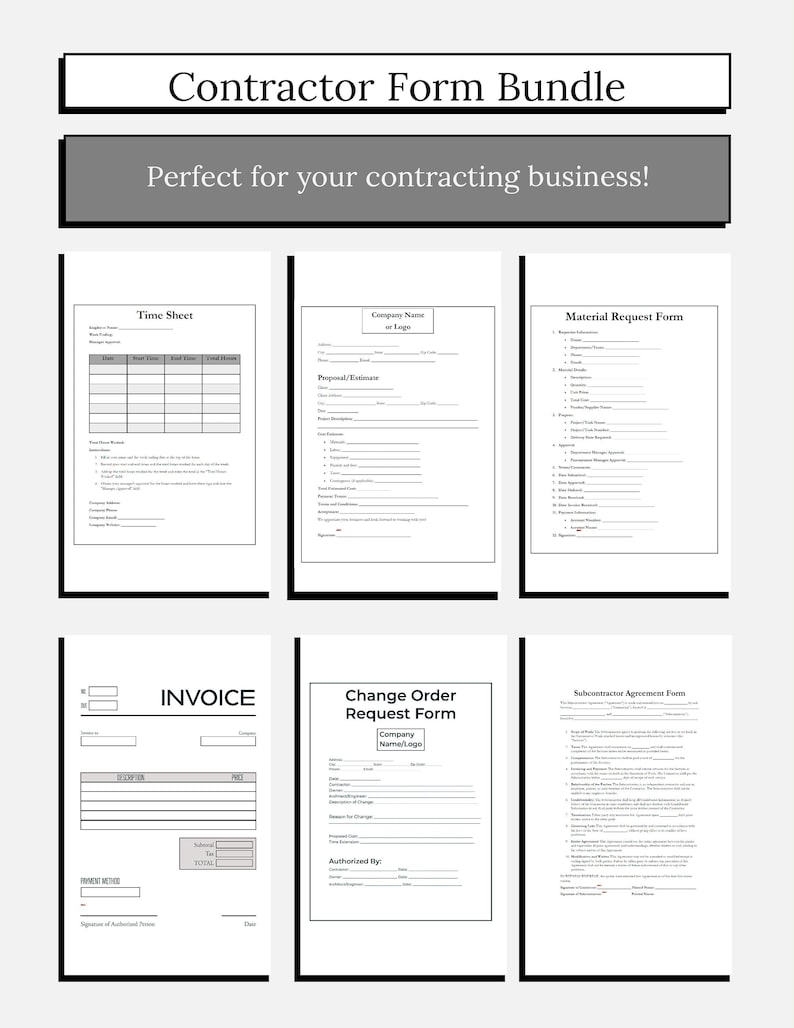 Contractor Forms Bundle - Essential Paperwork for Your Contracting ...