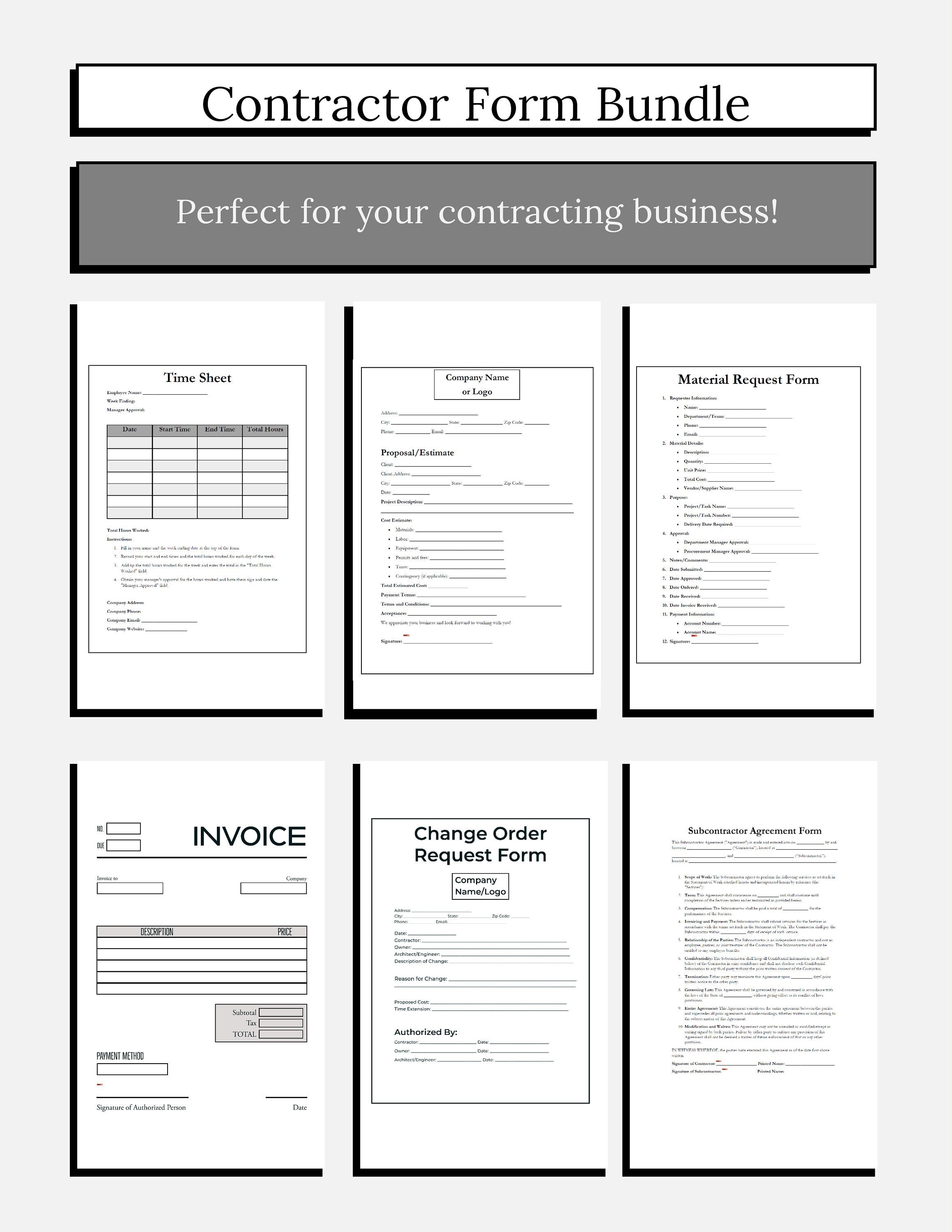 Contractor Forms Bundle - Essential Paperwork for Your Contracting ...