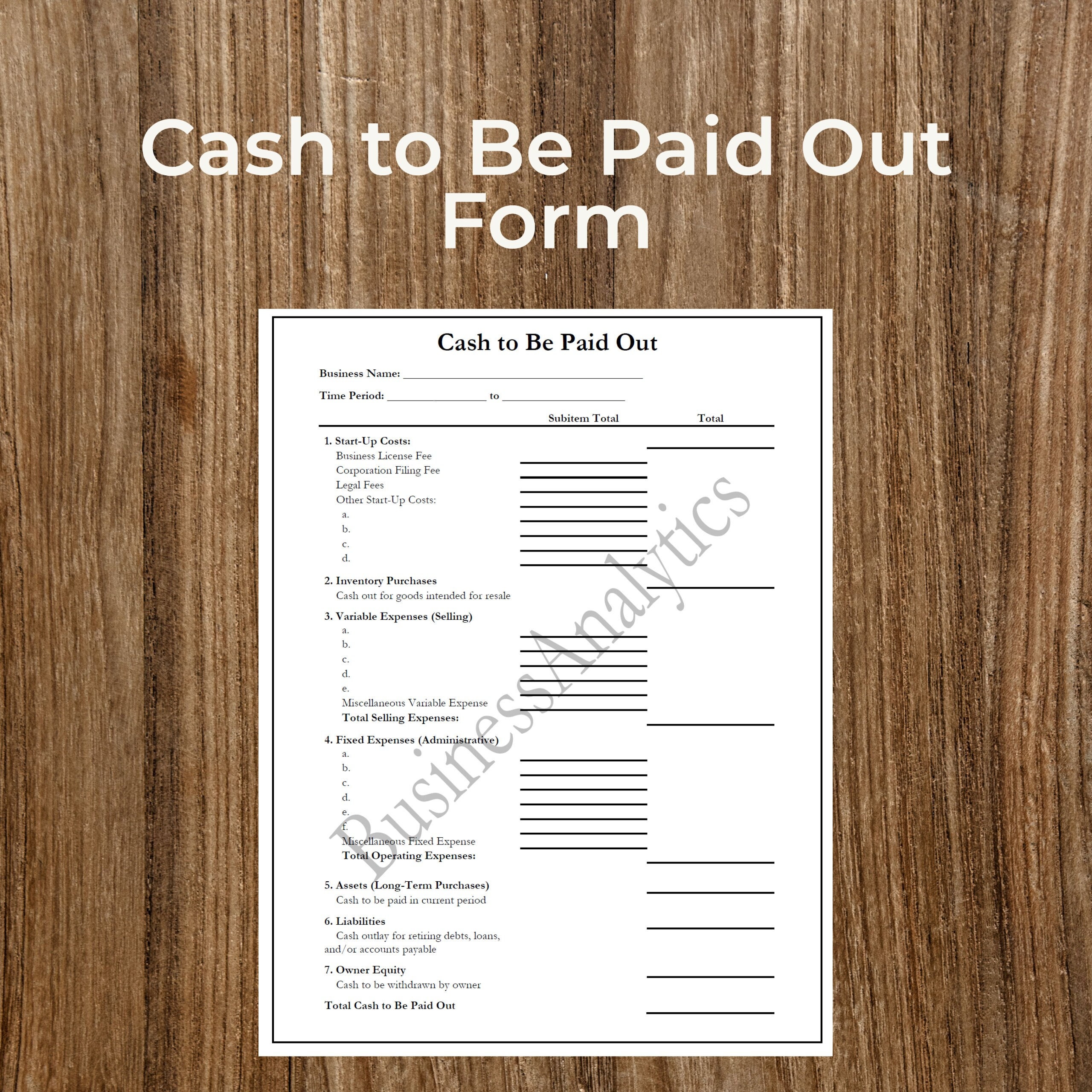 Cash to Be Paid Out | PDF | Excel | Form Fillable | Printable ...