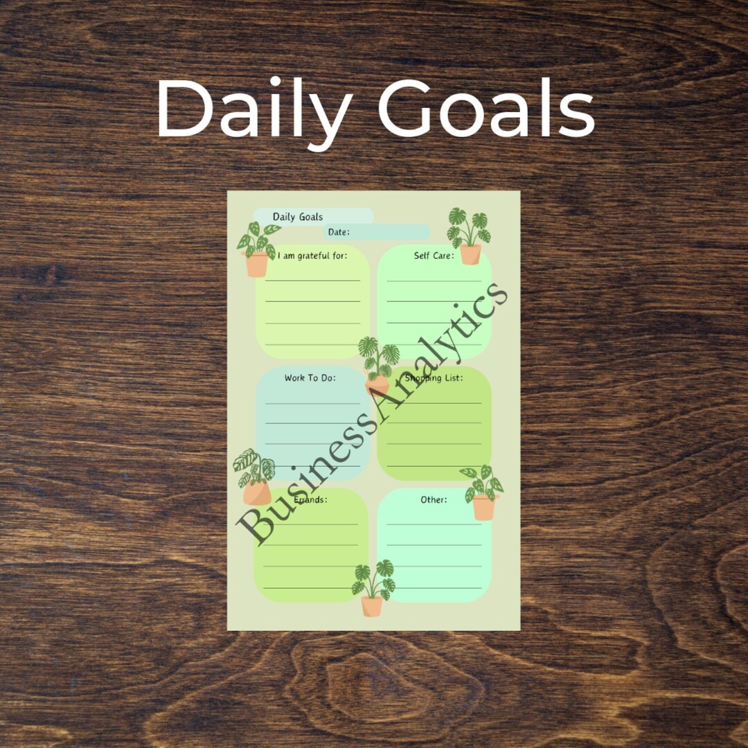 Daily Goals for Productivity, Errands, Time Management, Self Care ...