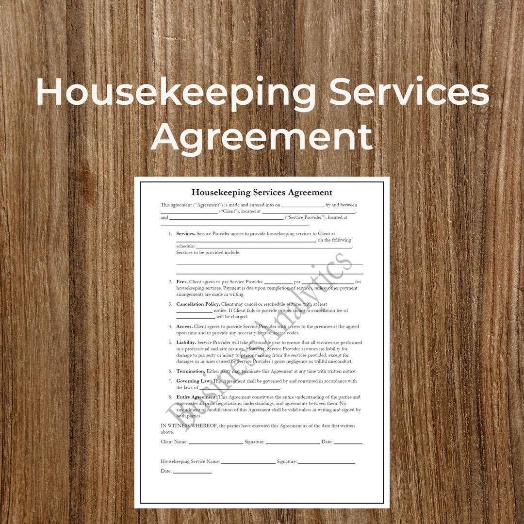 Housekeeping Services Agreement Form, Printable Cleaning Contract ...