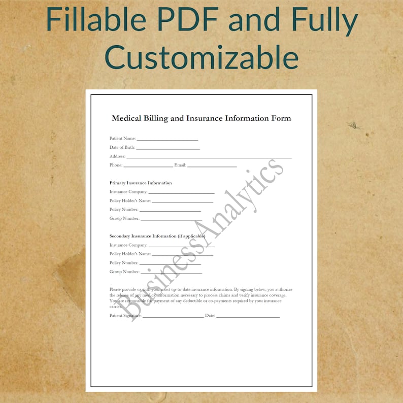 Medical Billing Insurance Form | Healthcare Provider, Fillable PDF - Etsy