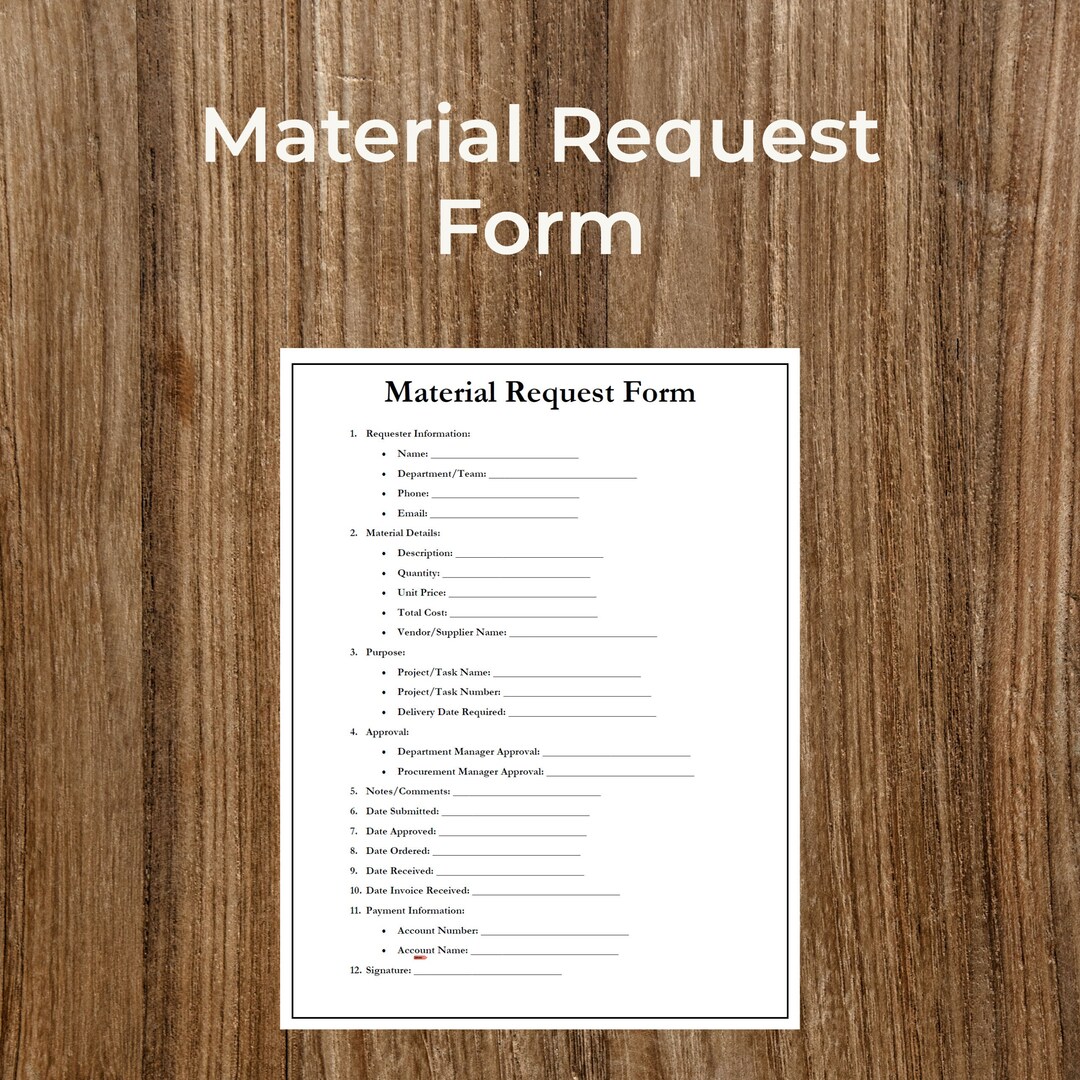 Materials Request Form for Small Businesses, Contractors and ...