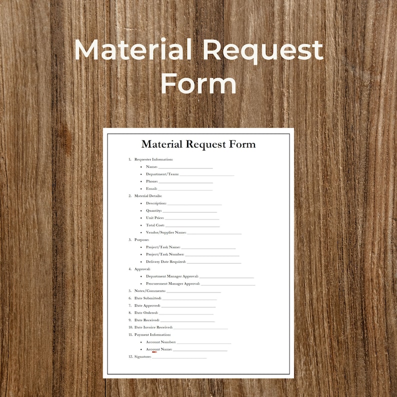 Materials Request Form for Small Businesses, Contractors and ...