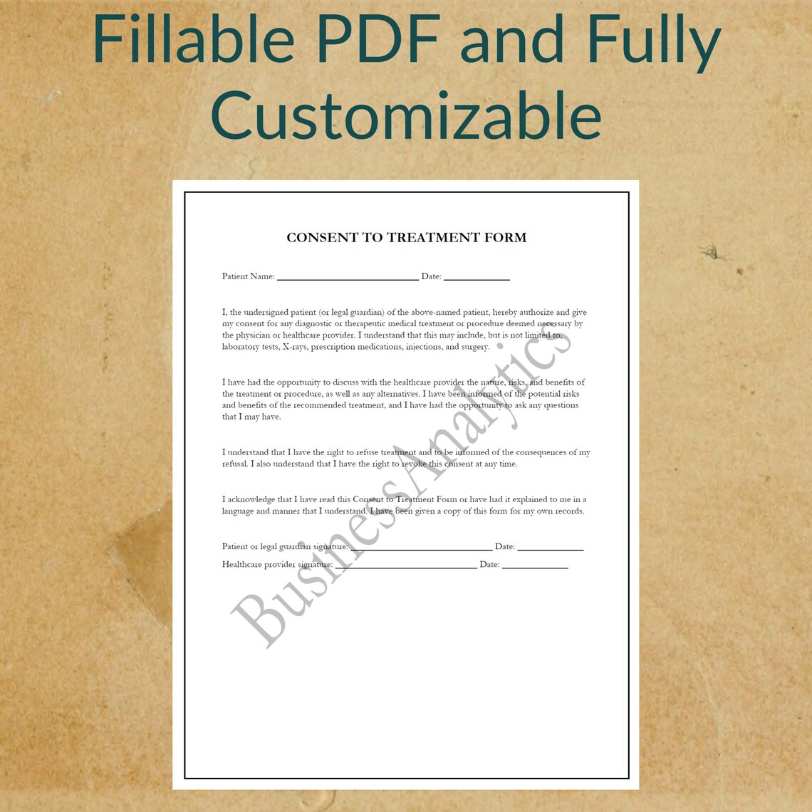 Consent to Treatment Form | Printable | PDF | Fillable | Medical ...