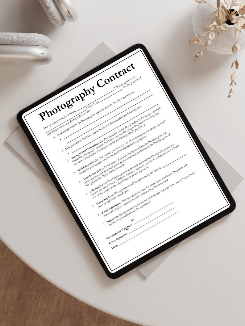 Photography Contract Form Template | Printable | Fillable | PDF | Digital Download ...