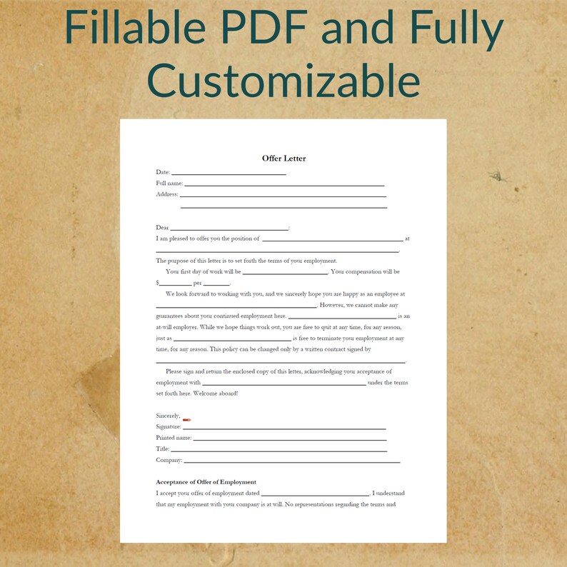 Offer Letter Form PDF Form Fillable Printer Friendly Business Forms ...