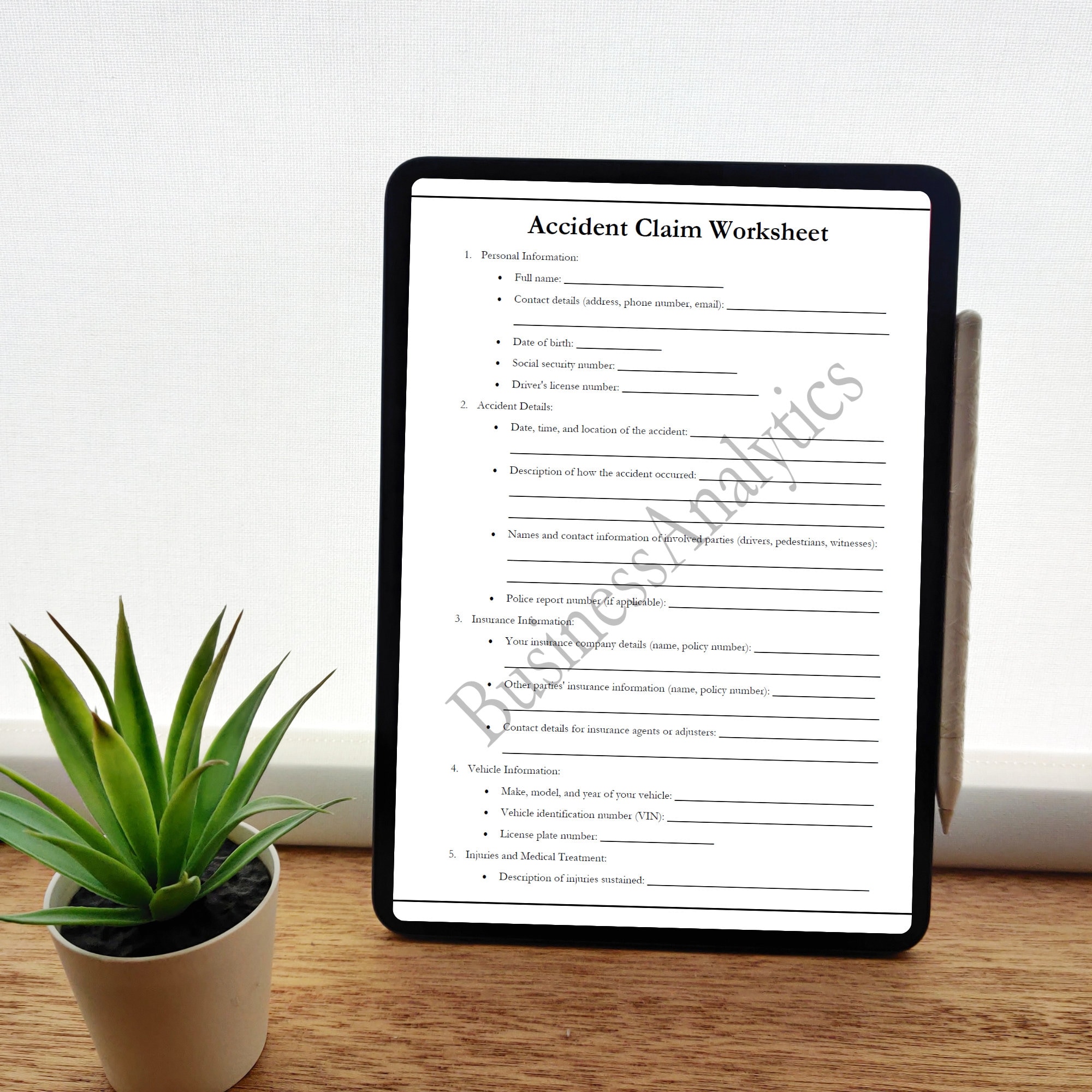 Accident Claim Worksheet - Organize Your Insurance Claim | Printable ...