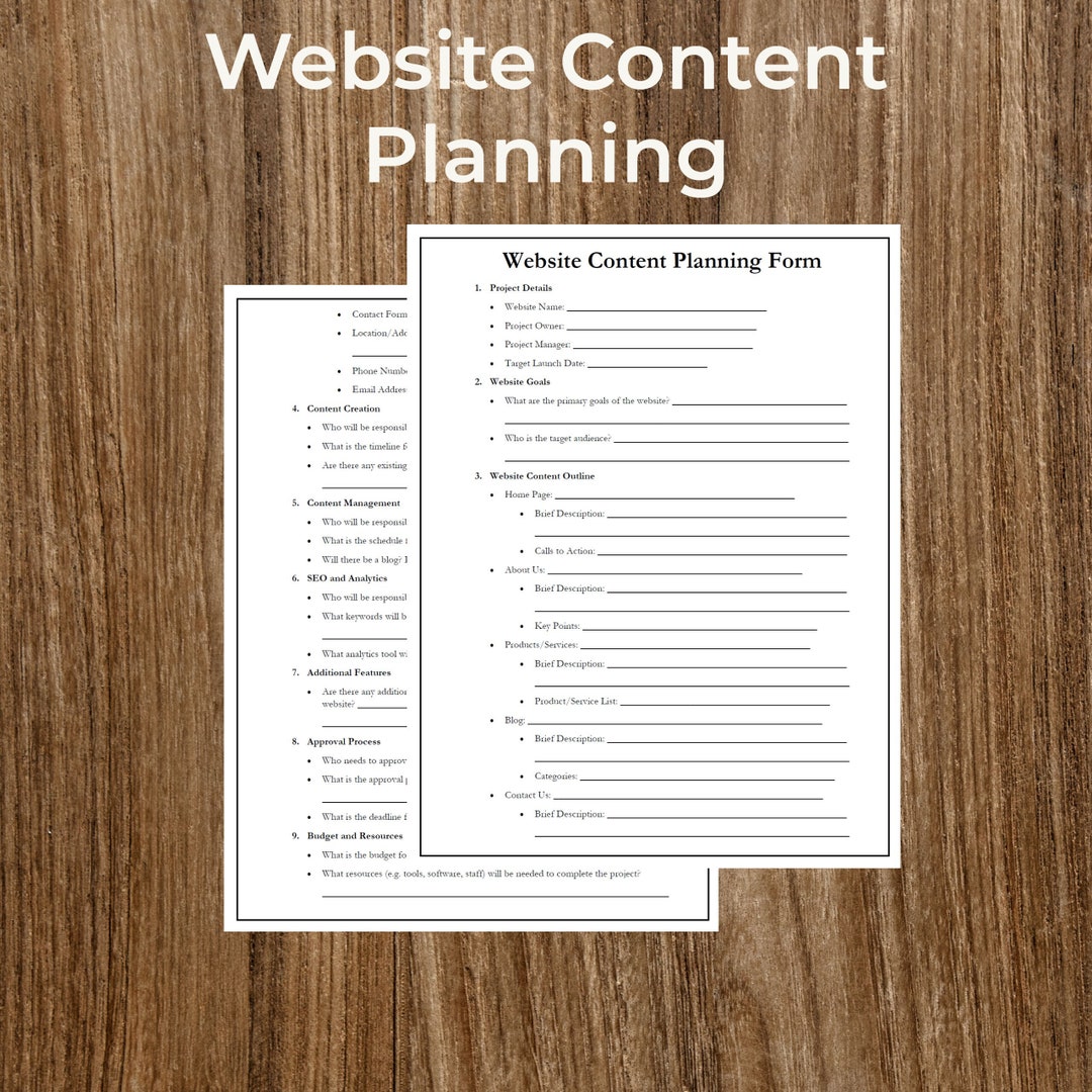 Website Content Planning Form Template | Printable | Fillable | PDF ...