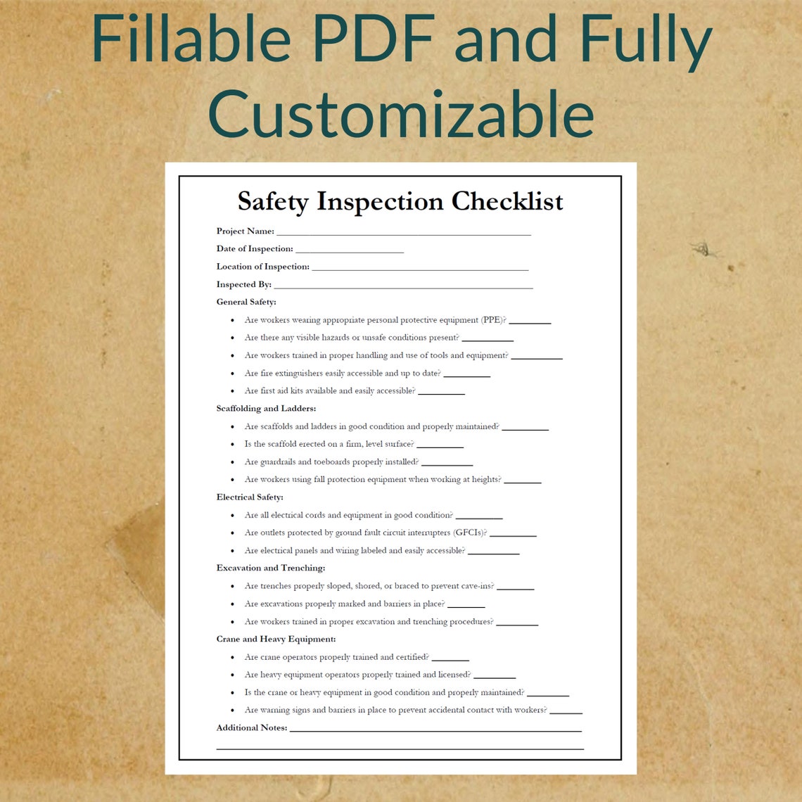 Safety Inspection Checklist for Construction Site | Printable ...