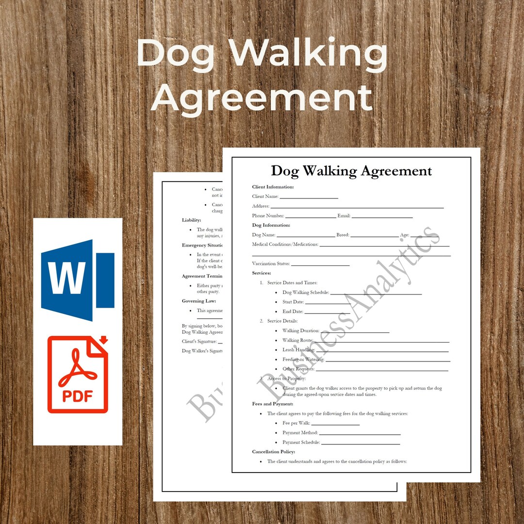 Dog Walking Agreement Template | Customizable, Fillable (digital ...