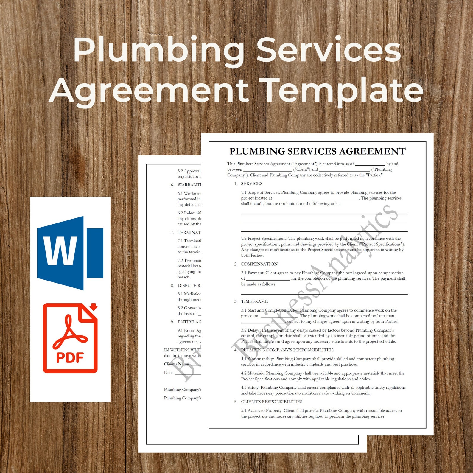 Plumbing Services Agreement Template | Plumber Forms | Printable ...