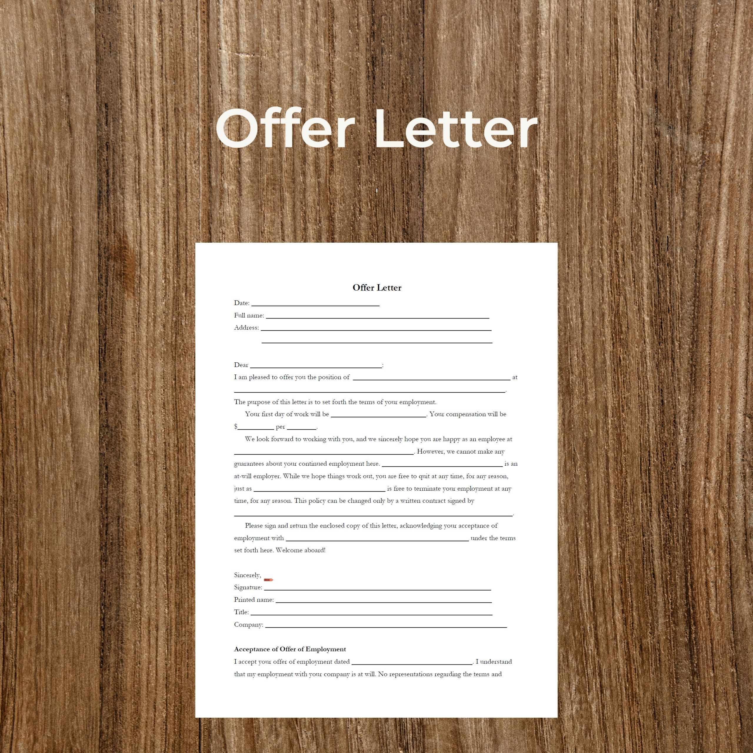 Offer Letter Form PDF Form Fillable Printer Friendly Business Forms ...
