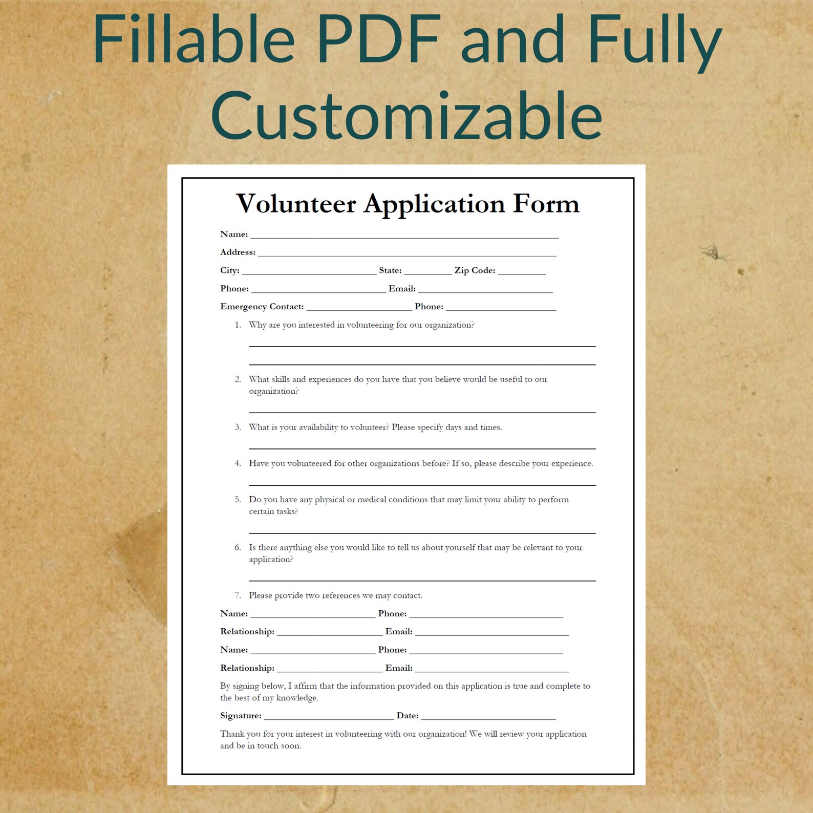 Volunteer Application Form | Editable PDF Template for Nonprofits and ...