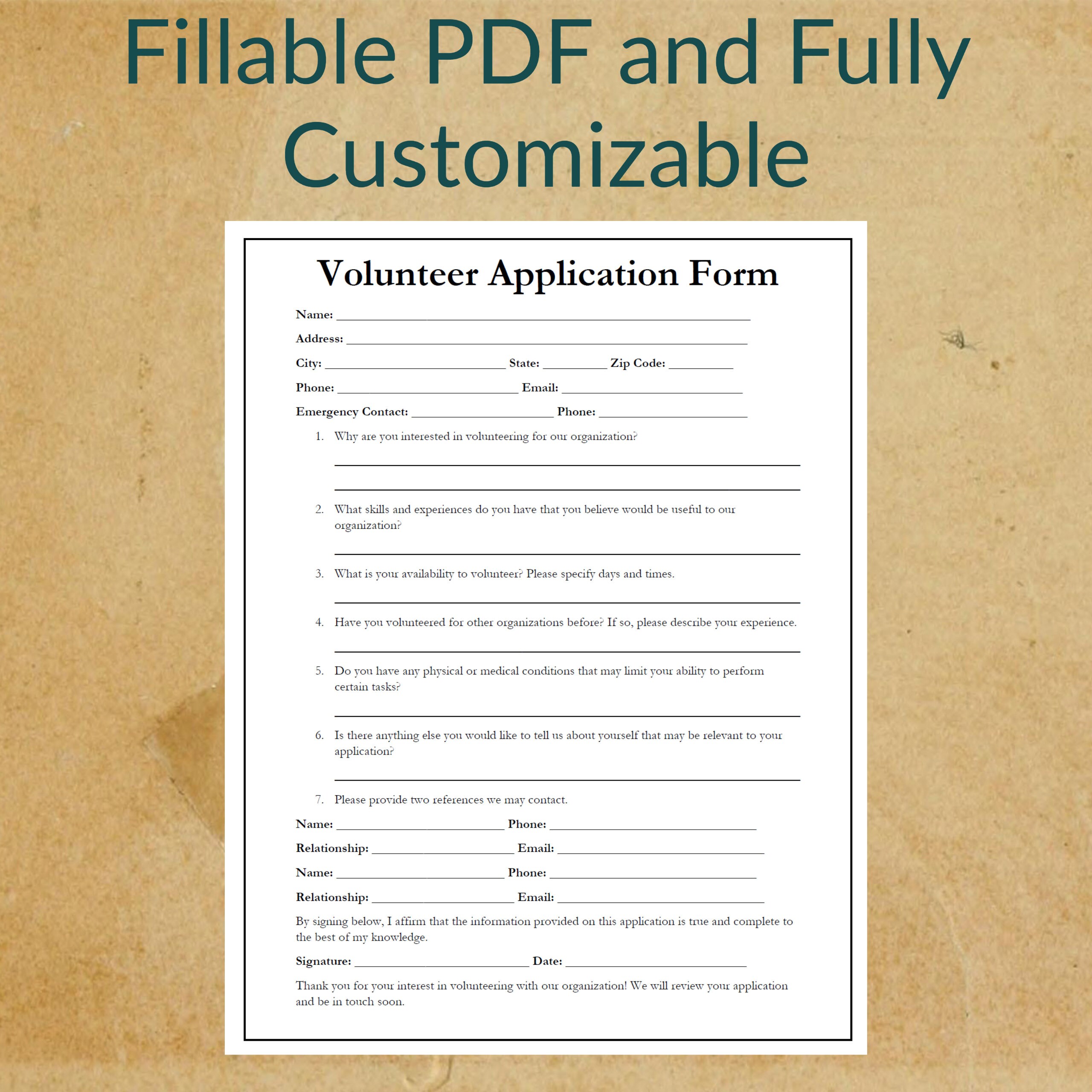 Volunteer Application Form | Editable & Printable PDF Template - Etsy