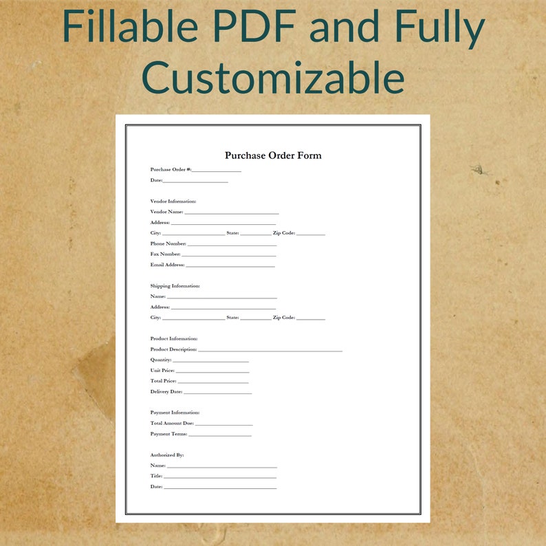 Buy Purchase Order Form Printable Fillable PDF Digital Download ...