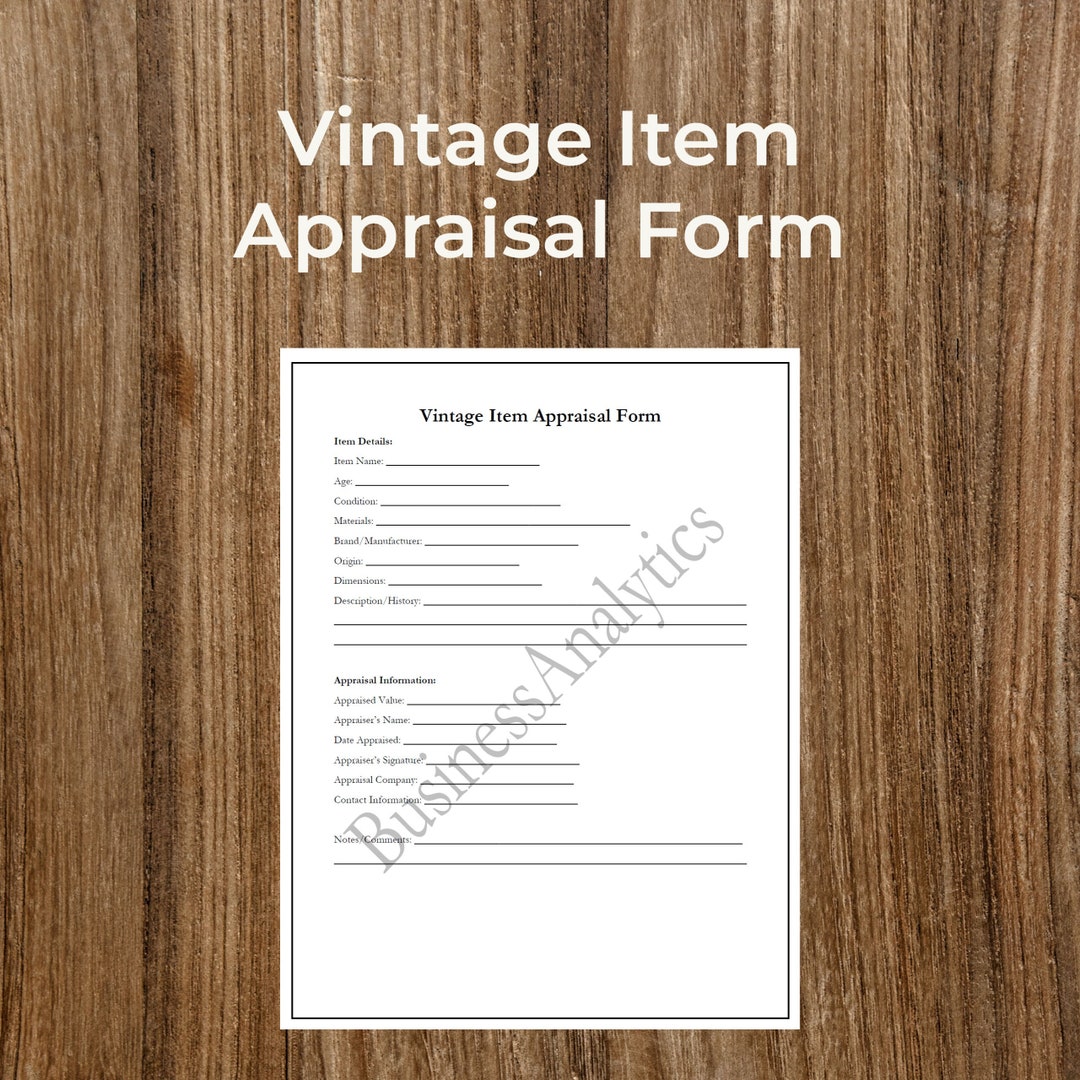 Vintage Item Appraisal Form for Professional Appraisers | Printable ...