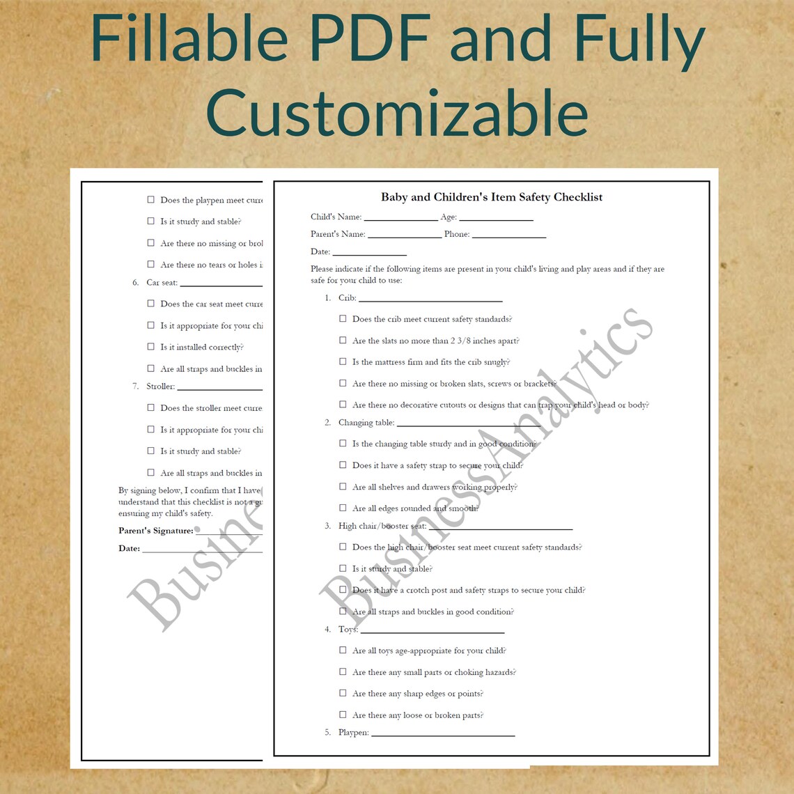 Baby & Child Safety Checklist - Printable Fillable PDF (digital ...