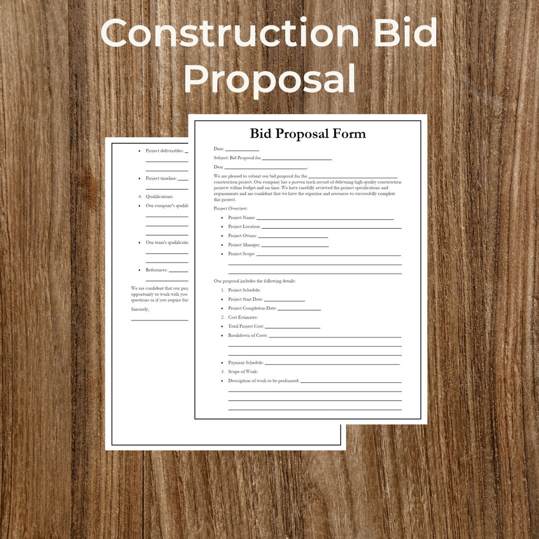 Construction Bid Proposal Form - Cost Estimates, Timelines, and Scope ...