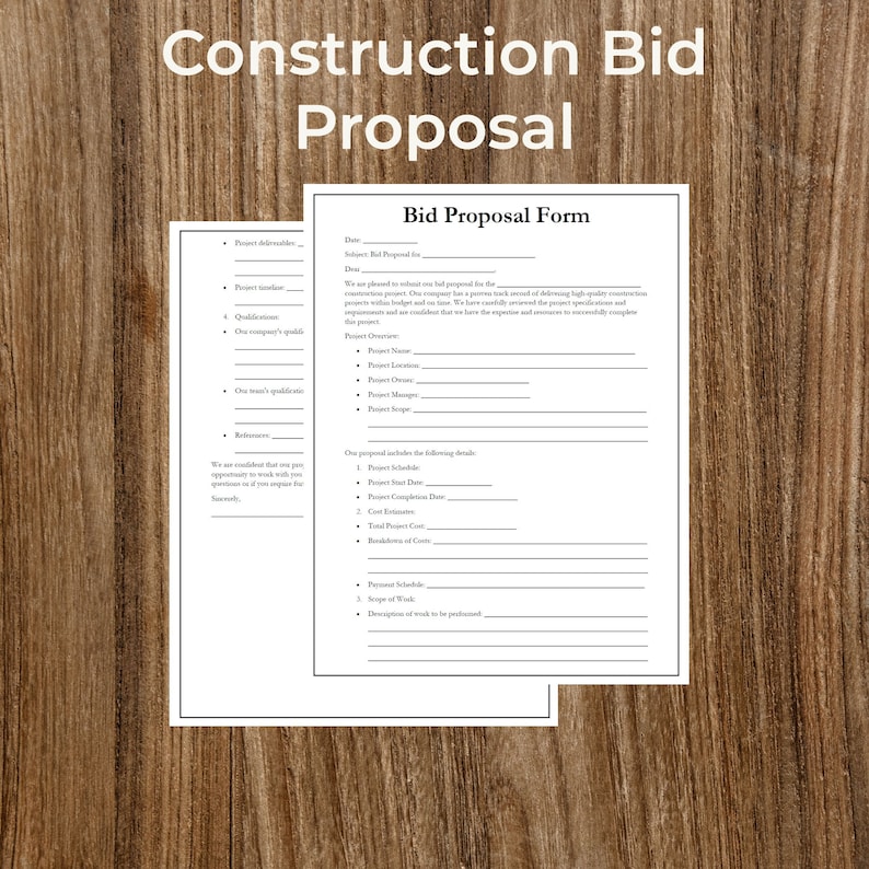 Construction Bid Proposal Form - Cost Estimates, Timelines, and Scope ...
