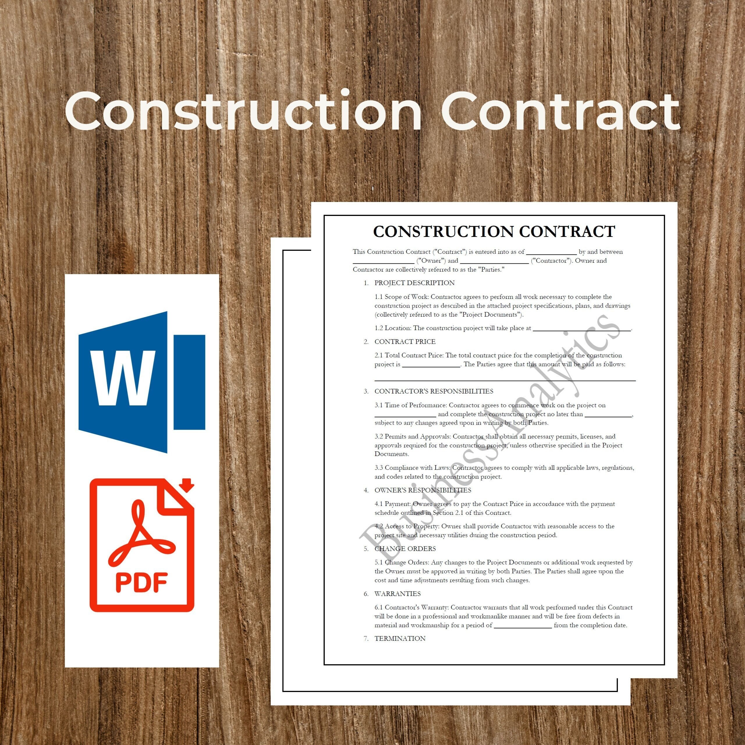 Construction Contract Template | Contractor Forms | Business Forms ...