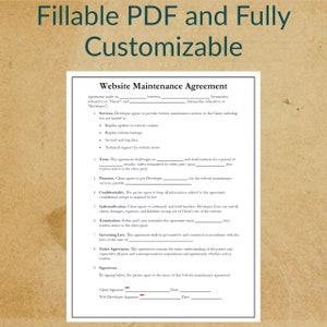 Website Maintenance Agreement Form Template | Printable | Fillable ...