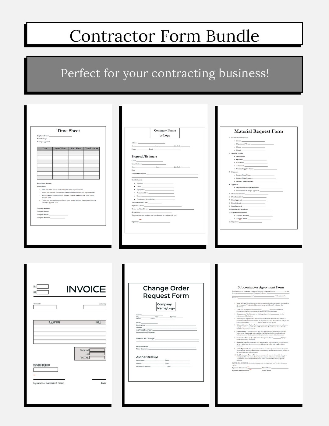 Contractor Forms Bundle Essential Paperwork for Your - Etsy