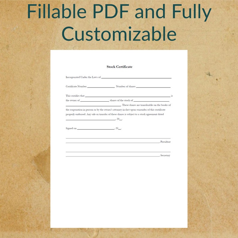 Stock Certificate | PDF | Form Fillable | Printer Friendly | Business ...