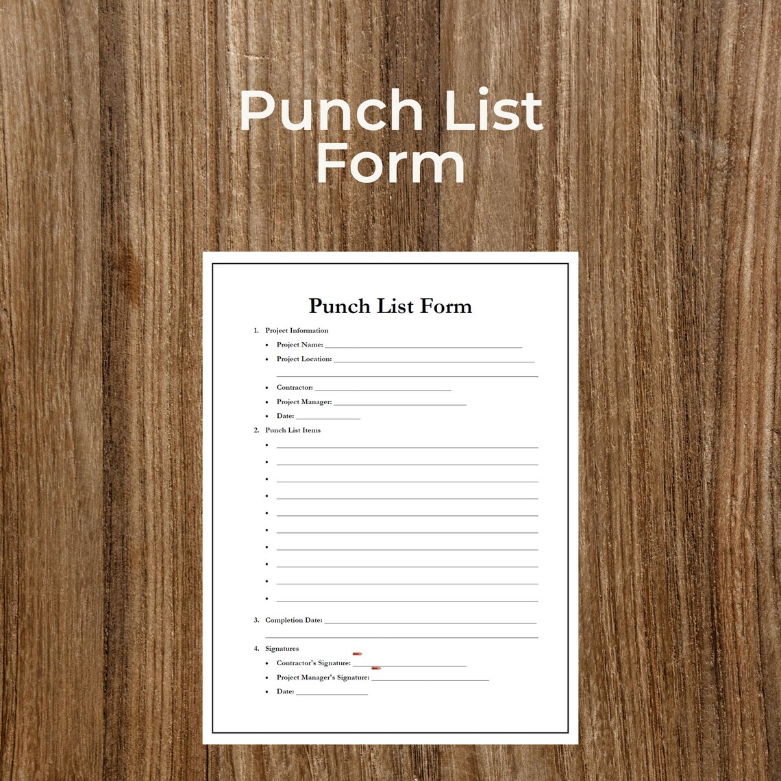 Punch List Form for Construction Projects | Printable | Fillable | PDF ...